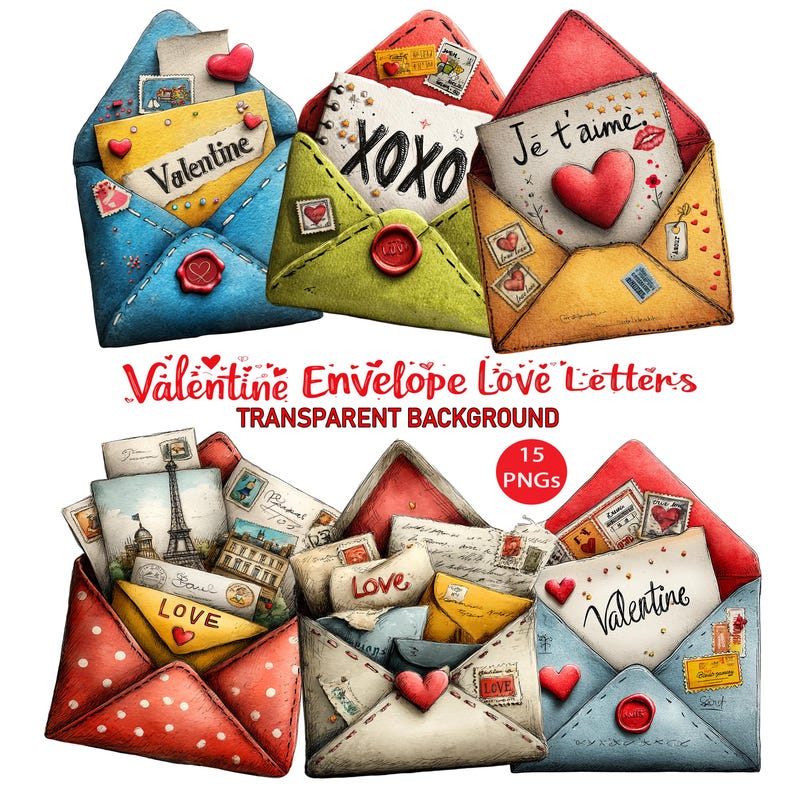 Whimsical Valentine Love Letter Envelopes PNG Clipart: 15 Transparent ...