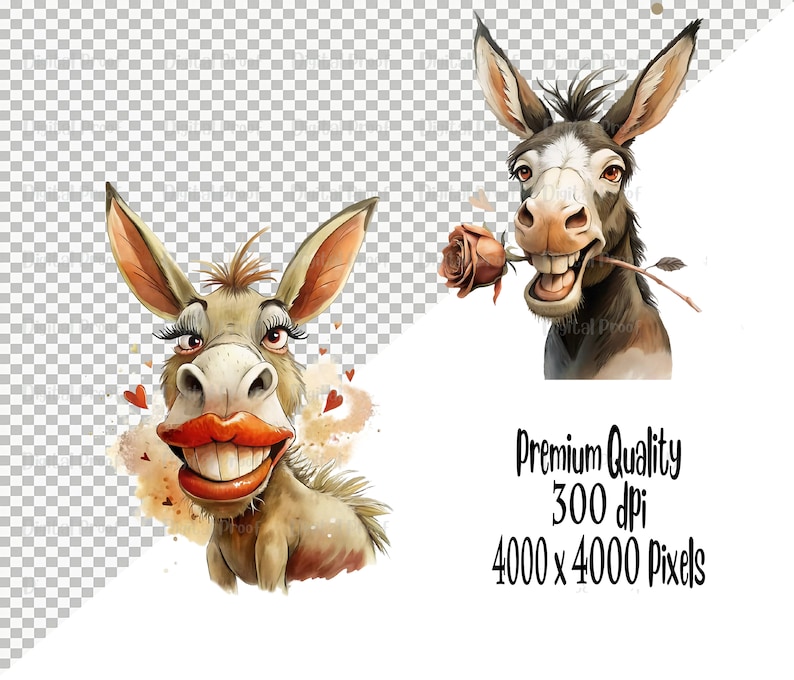 30 Transparent Background Funny Quirky Donkey Clip Art, PNG 300 Dpi ...