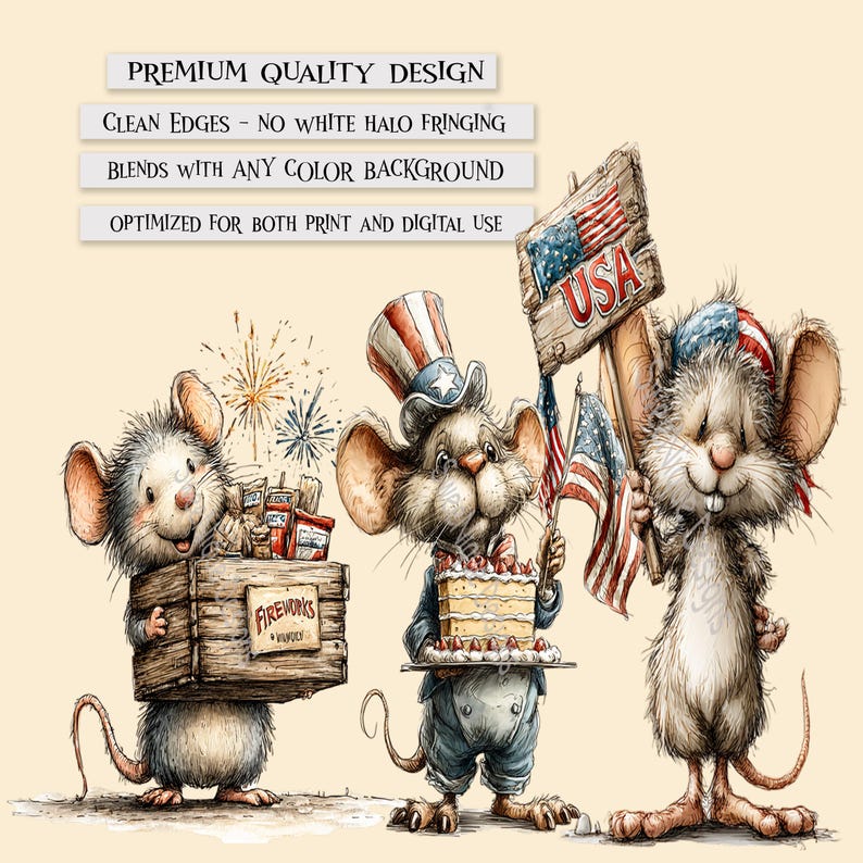 Funny Fourth of July Mouse PNG Clipart: 20 Patriotic Mice Graphics ...