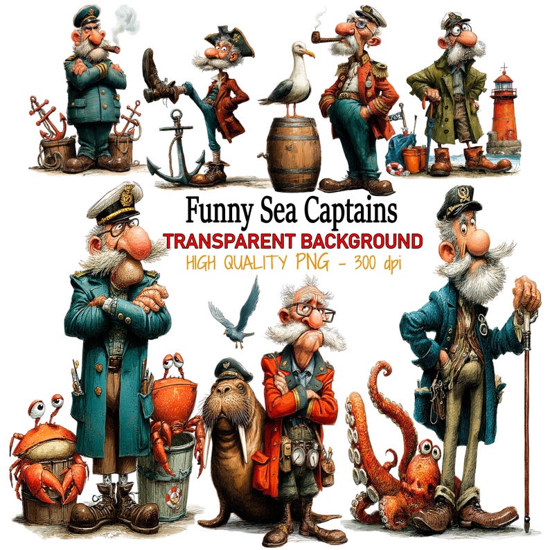 Funny Quirky Sea Captains PNG Clipart: Nautical Old Men, 18 Transparent ...
