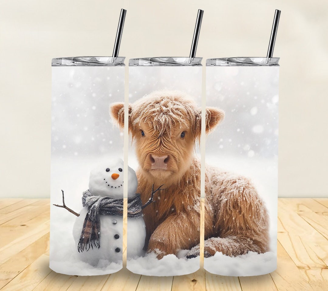 Baby Highland Cow Snowman Seamless 20oz Skinny Straight Tumbler Wrap ...