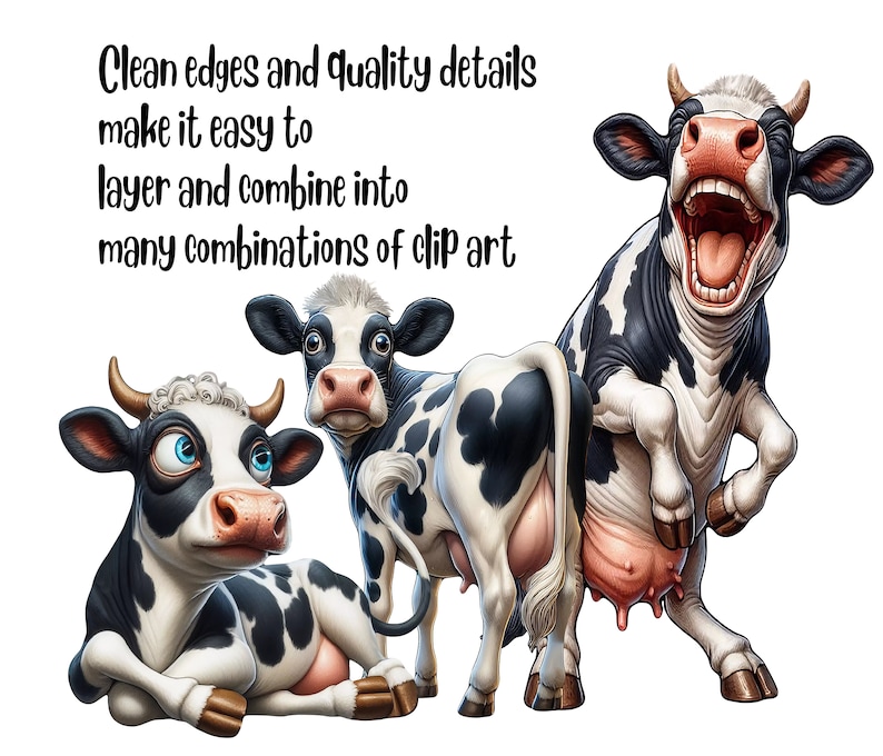 30 Transparent Background Funny Crazy Cows Clip Art, PNG 300 Dpi High ...