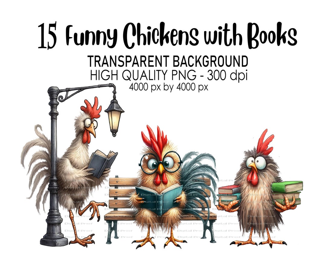 15 Transparent Background Funny Chickens and Books Clip Art, PNG 300 ...