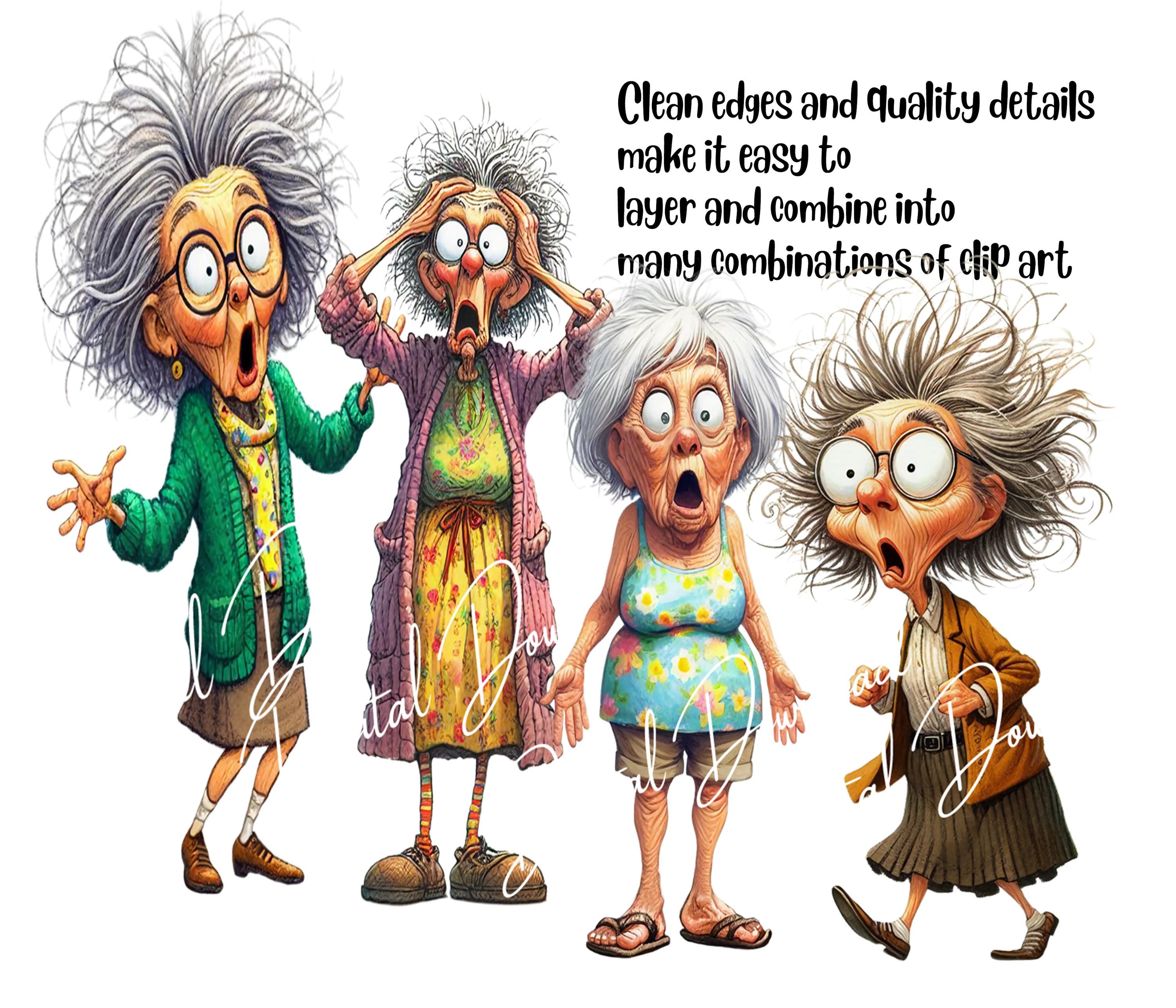 15 Funny Quirky Grandmas Clip Art PNG Transparent Background High ...