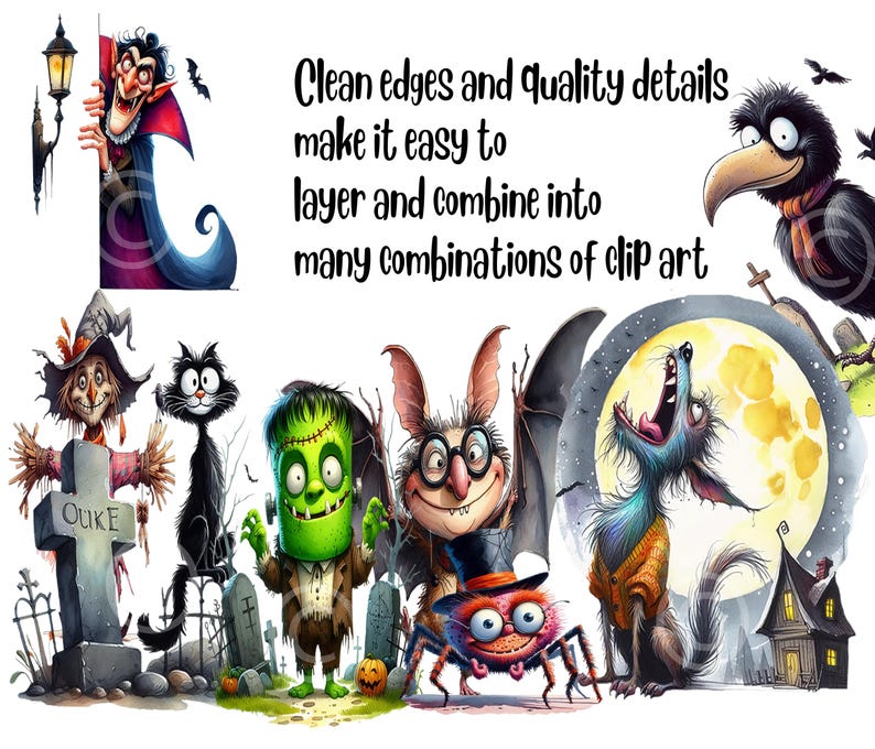 24 Transparent Background Cute Spooky Halloween Clip Art PNG 300 Dpi ...