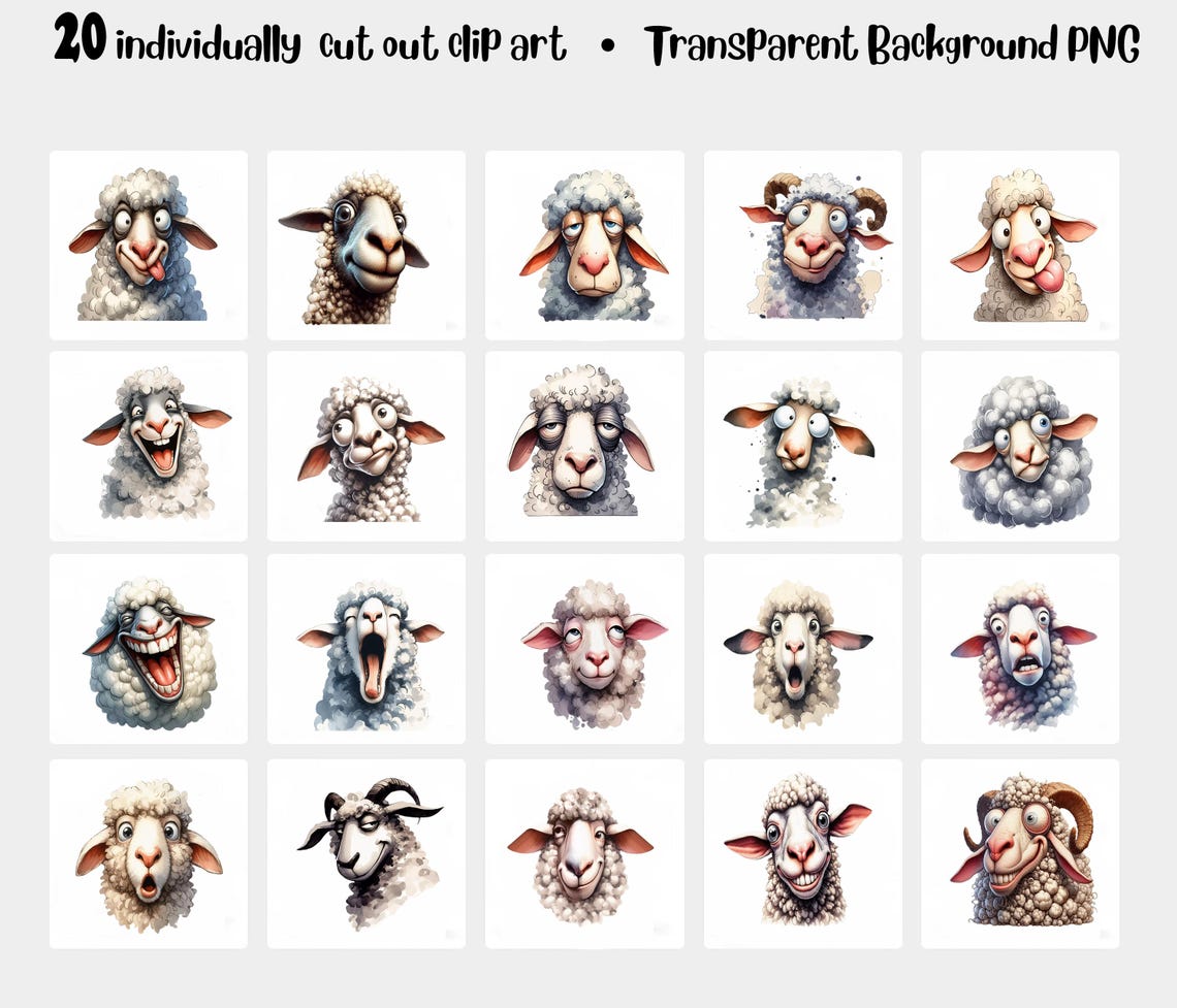 Funny Sheep Face Portraits Clip Art, Transparent PNG (digital Download ...