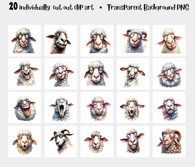 Funny Sheep Face Portraits Clip Art, Transparent PNG (digital Download ...