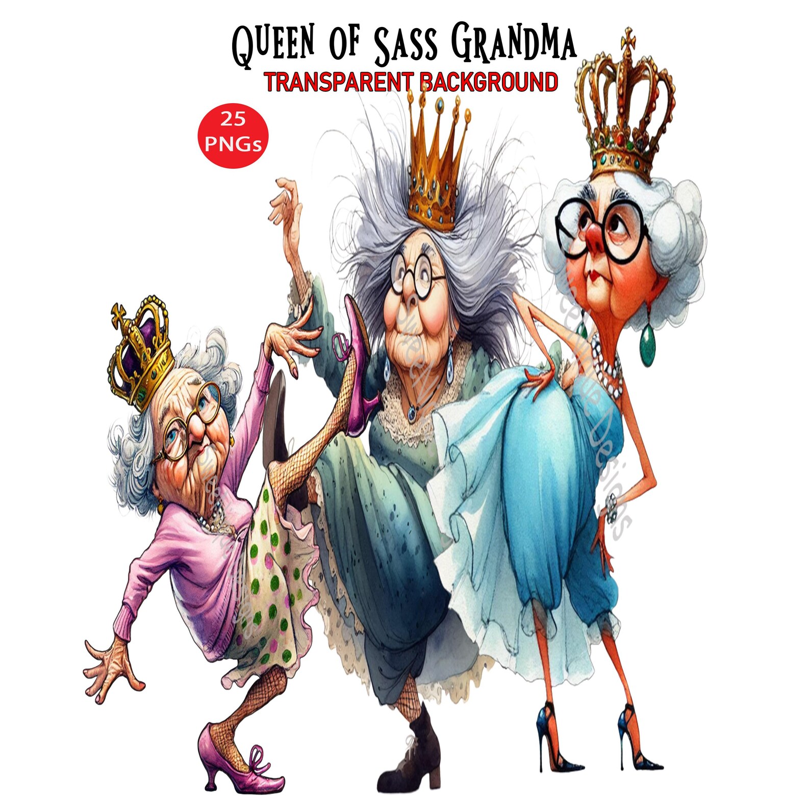 Queen of Sass Grandma PNG Clipart: 25 Funny Old Lady Graphics ...
