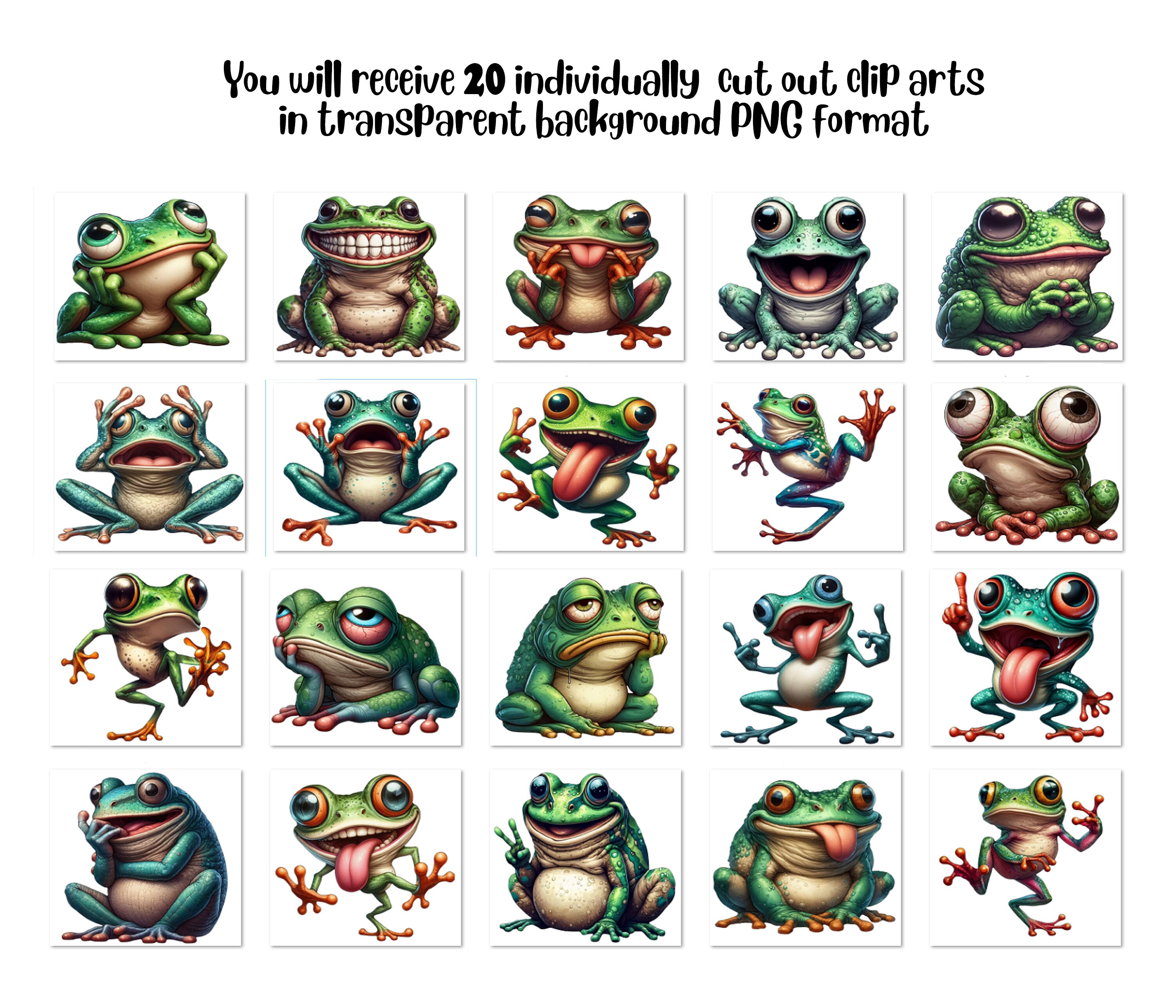 20 Transparent Background Funny Crazy Frogs Clip Art, PNG 300 Dpi High ...