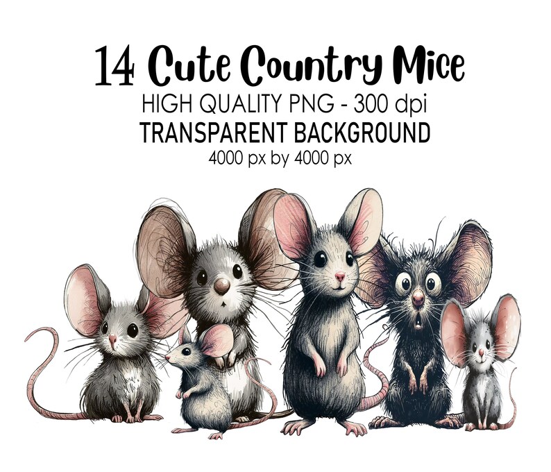 14 Cute Country Mice Transparent Background PNG 300 DPI High Quality ...