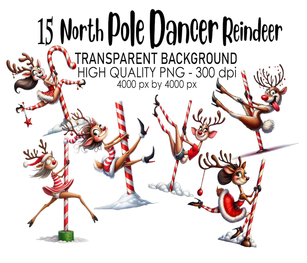 15 North Pole Dancer Reindeer Clip Art Transparent Background PNG 300 ...