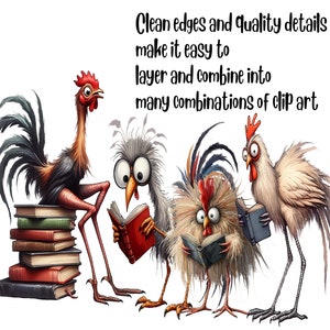Funny Chickens Reading Books Clip Art, Watercolor PNG (digital Download ...