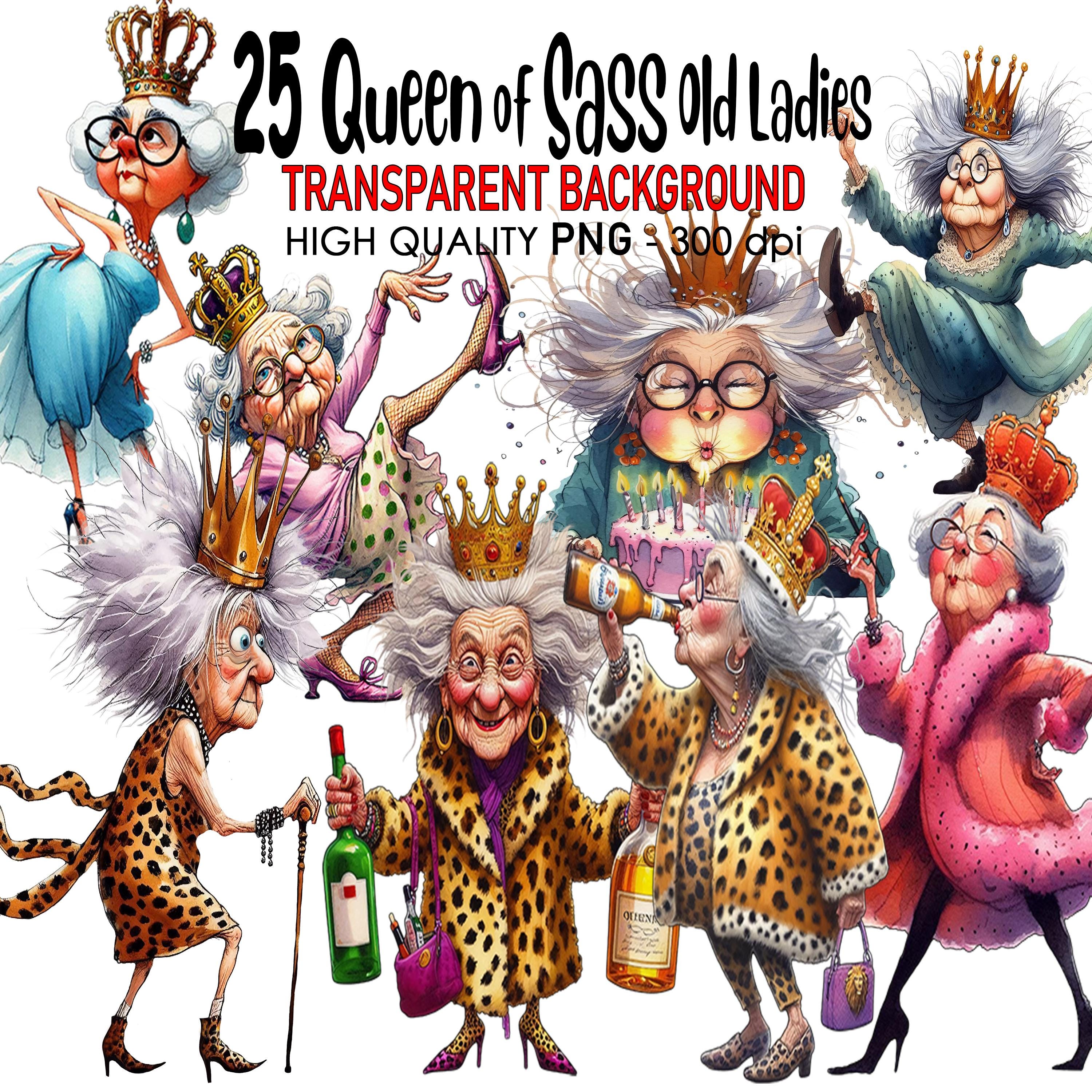 25 Queen of Sass Old Lady Clip Art Transparent Background PNG 300 DPI ...