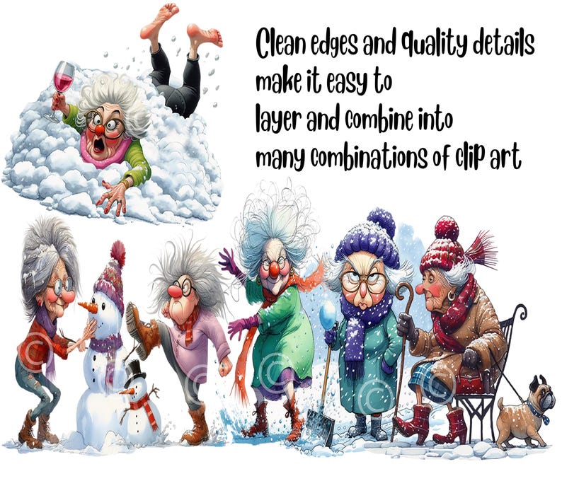36 Funny Winter Old Ladies Clipart, Transparent Background PNG, Winter ...