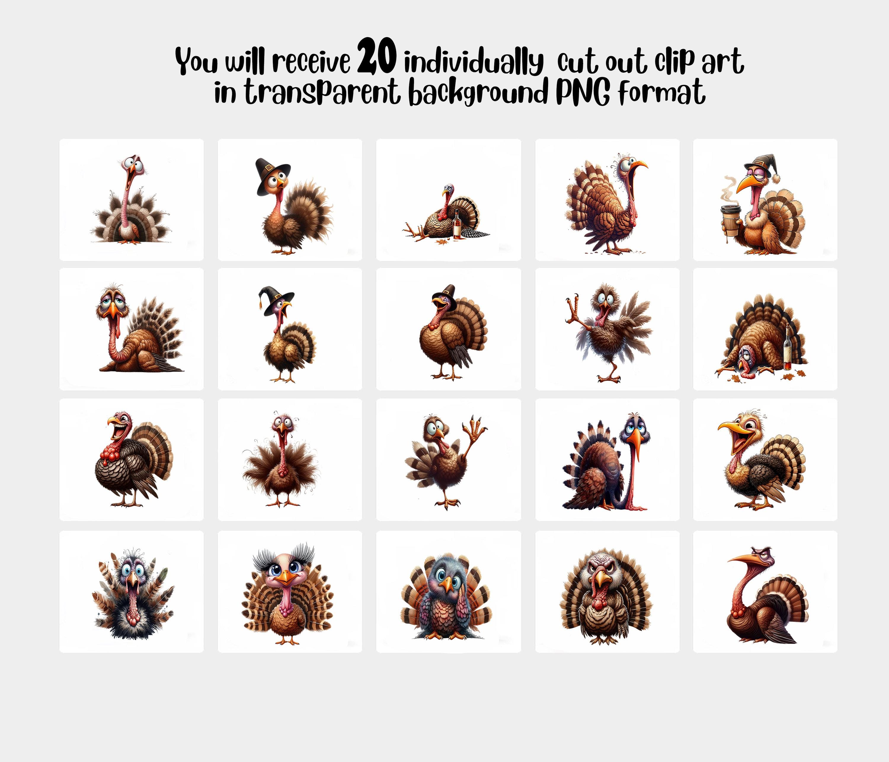 20 Transparent Background Funny Turkey Birds Clip Art, PNG 300 Dpi High ...