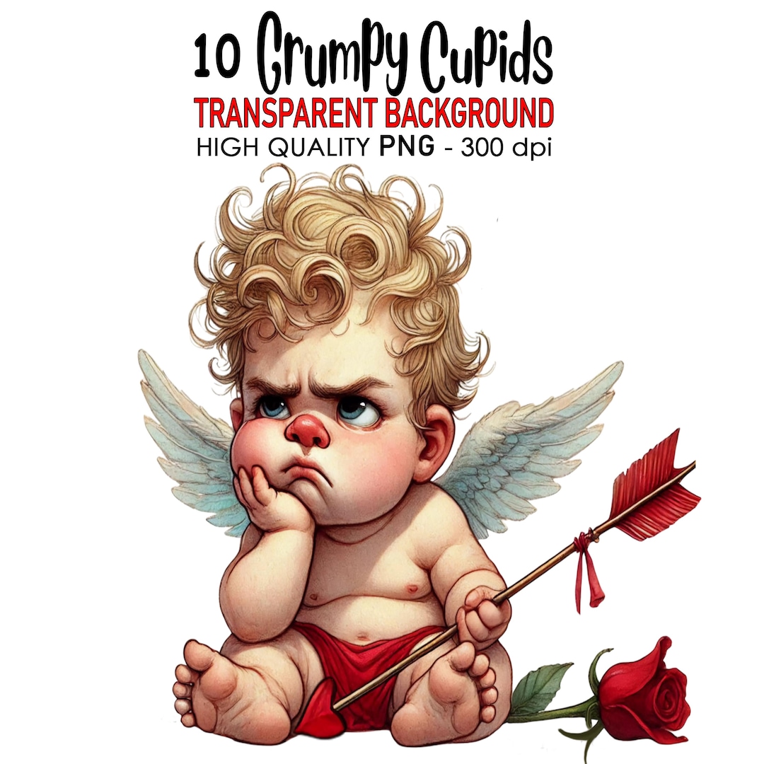 Grumpy Cupid Clip Art PNG Bundle, Funny Valentine's Day (digital ...