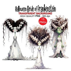15 Halloween Bride of Frankenstein Clip Art PNG Transparent Background ...