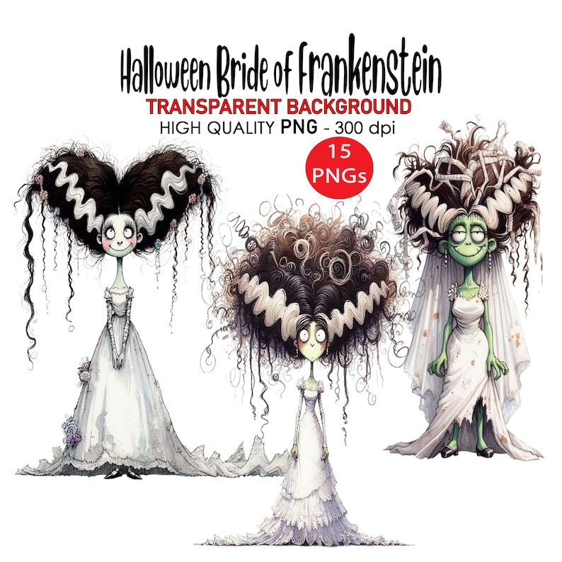 15 Halloween Bride of Frankenstein Clip Art PNG Transparent Background ...