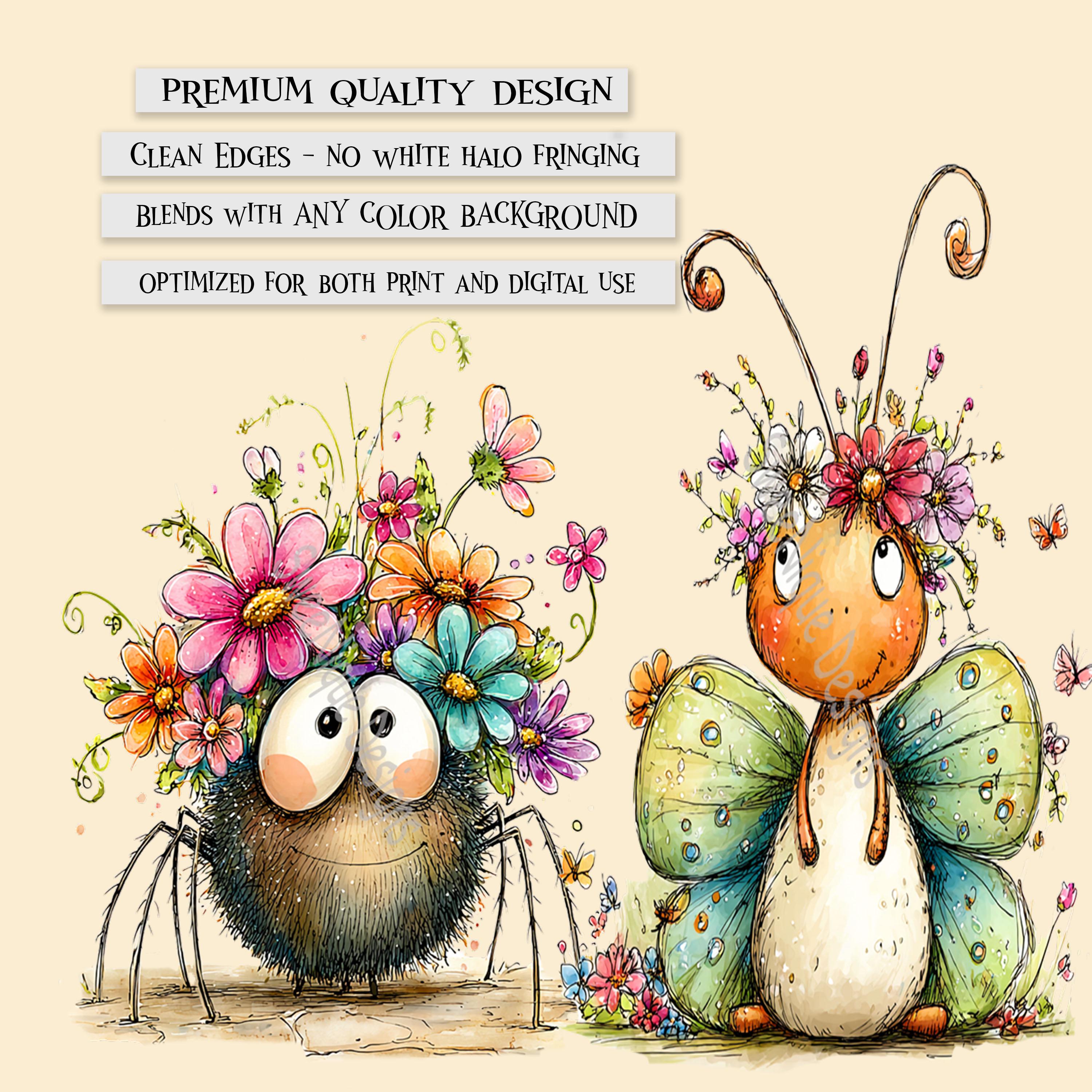 Whimsical Garden Bugs PNG Clipart: 18 Flower Insect Graphics ...