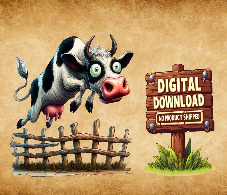 10 Transparent Background Funny Cows Jumping Fences Clip Art, PNG 300 Dpi High Quality Digital ...