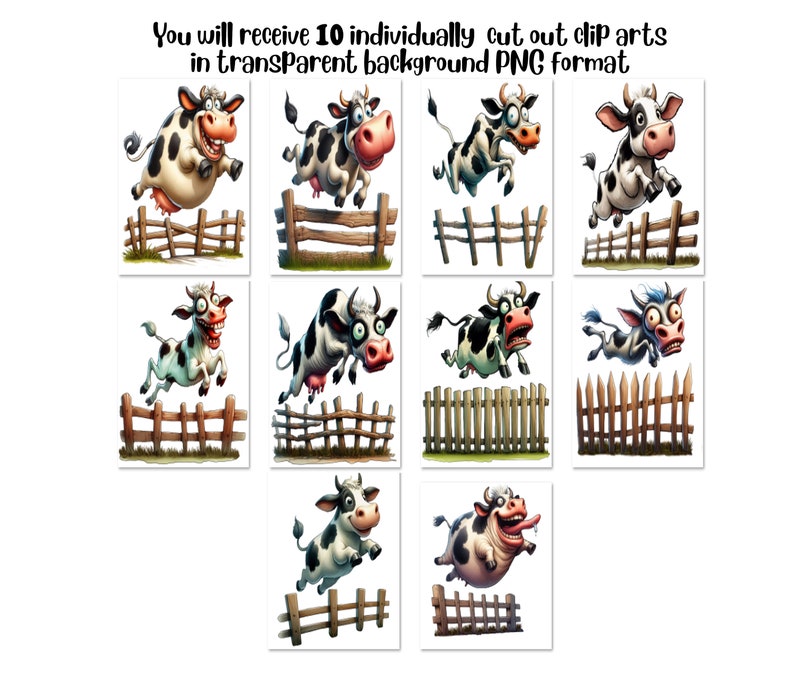 Funny Cows Jumping Fences Clip Art, 10 Transparent PNG (digital ...