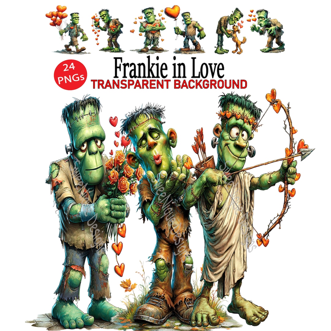Funny Frankenstein in Love PNG Clipart: 24 Valentines Day Monster ...