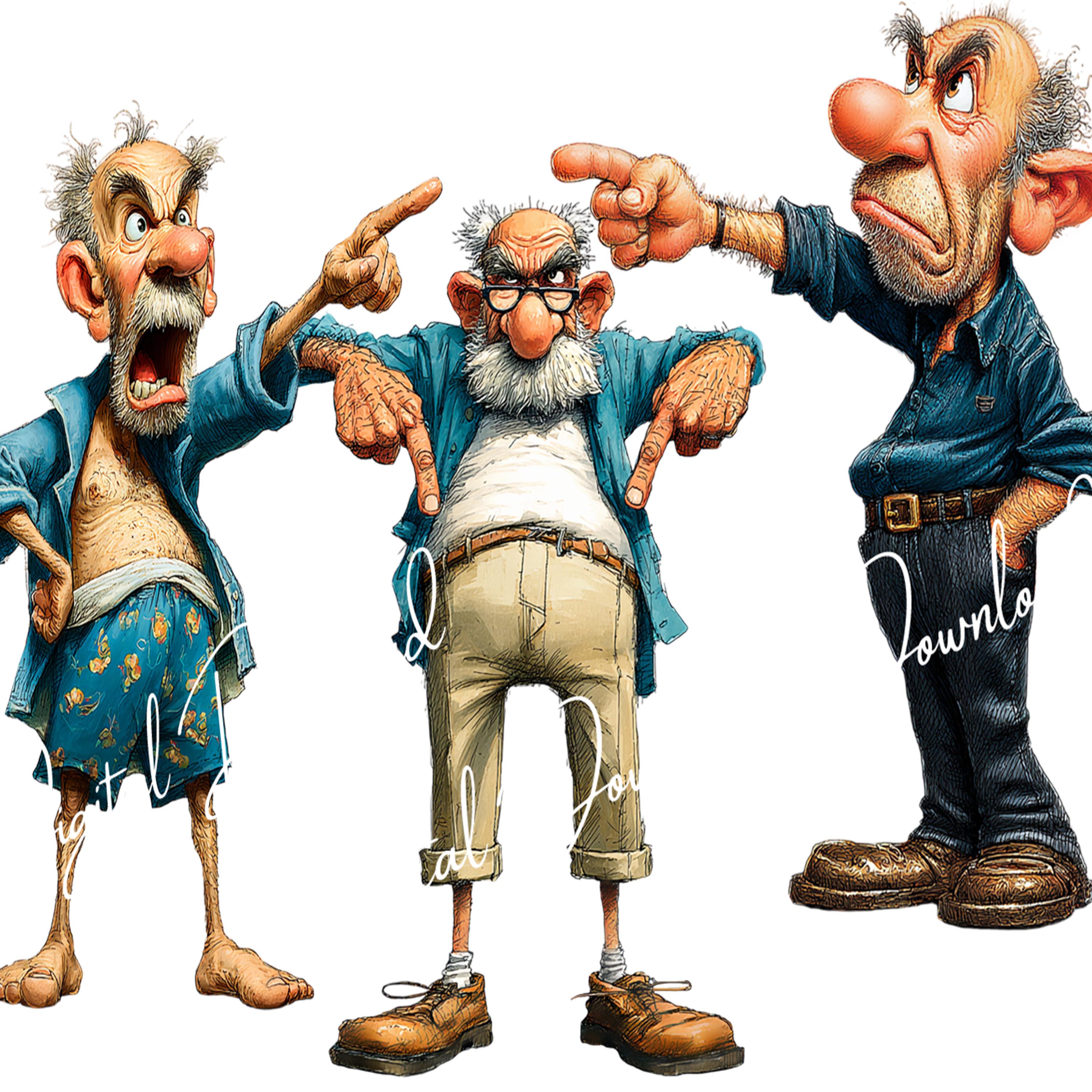 Grumpy Pointing Grandpa Clipart, Funny Old Man Directional Aid, PNG ...
