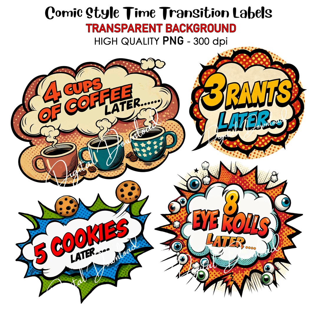 Funny Comic Time Transition Clipart – PNG Transparent Background Sassy ...