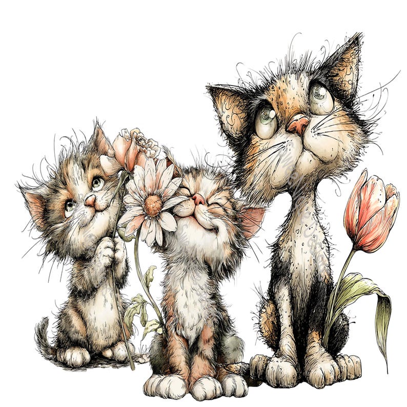Spring Kitten Clipart: 22 Watercolor Flower Cat PNG Graphics (digital ...
