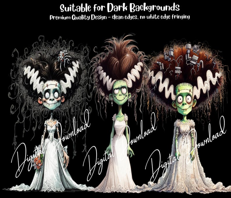 15 Halloween Bride of Frankenstein Clip Art PNG Transparent Background ...