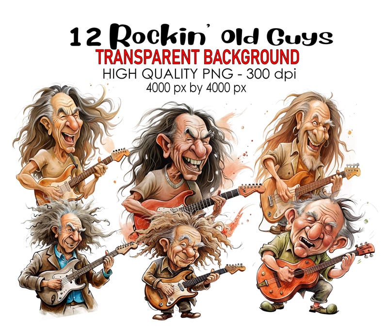 Rockin' Old Guys Clip Art, Funny Guitar Men PNG (digital Download) - Etsy