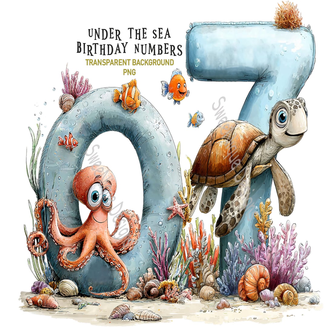 Birthday Numbers Under Sea PNG Clipart: 10 Ocean Animal Nautical ...