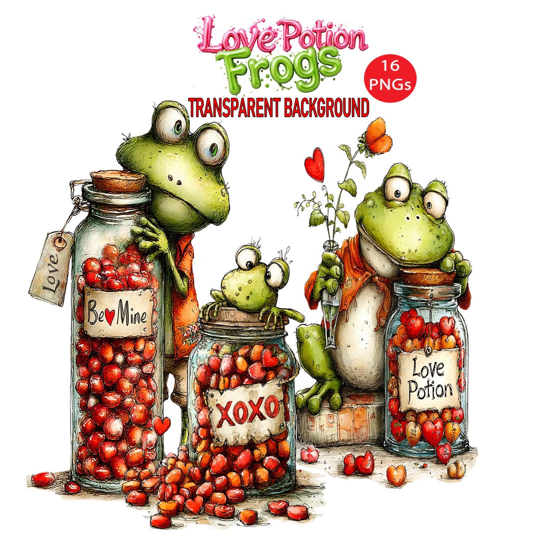 Funny Love Potion Frogs PNG Clipart: 16 Whimsical Valentine Graphics ...