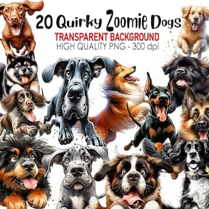 20 Transparent Background Quirky Zoomie Dogs Clip Art, PNG 300 Dpi High ...
