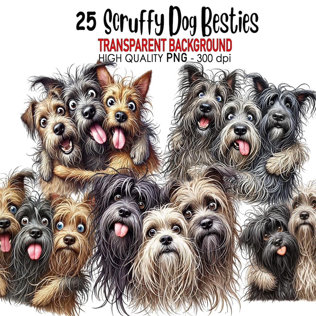 25 Scruffy Dog Besties Clip Art: Whimsical Pups PNG (digital Download ...