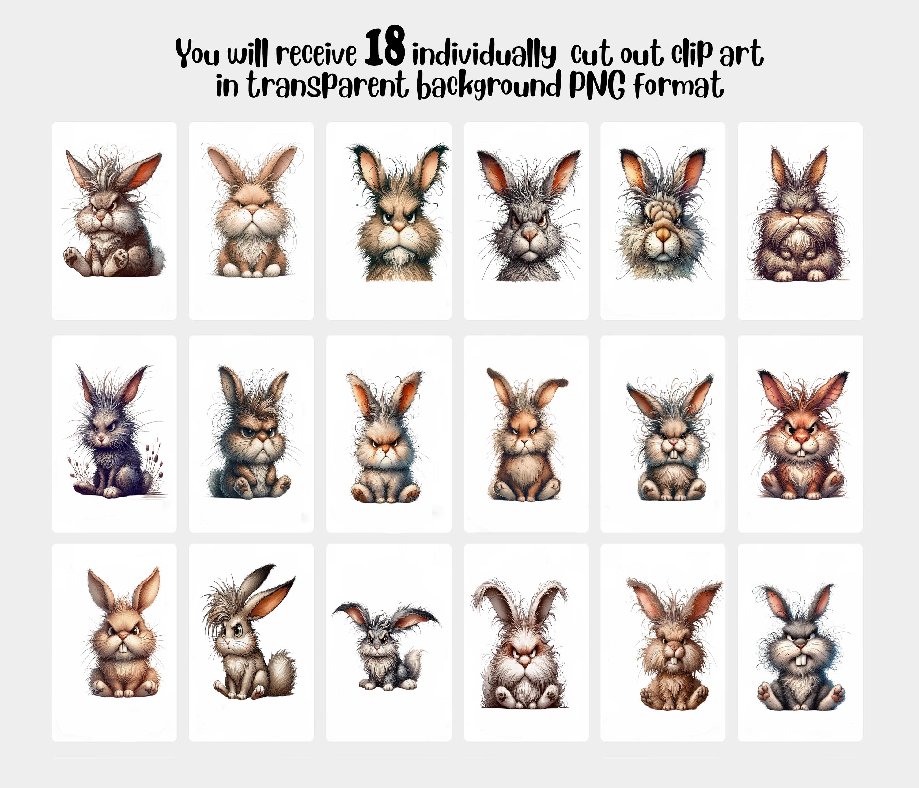 18 Transparent Background Grumpy Bunny Rabbit Clip Art, PNG 300 Dpi ...