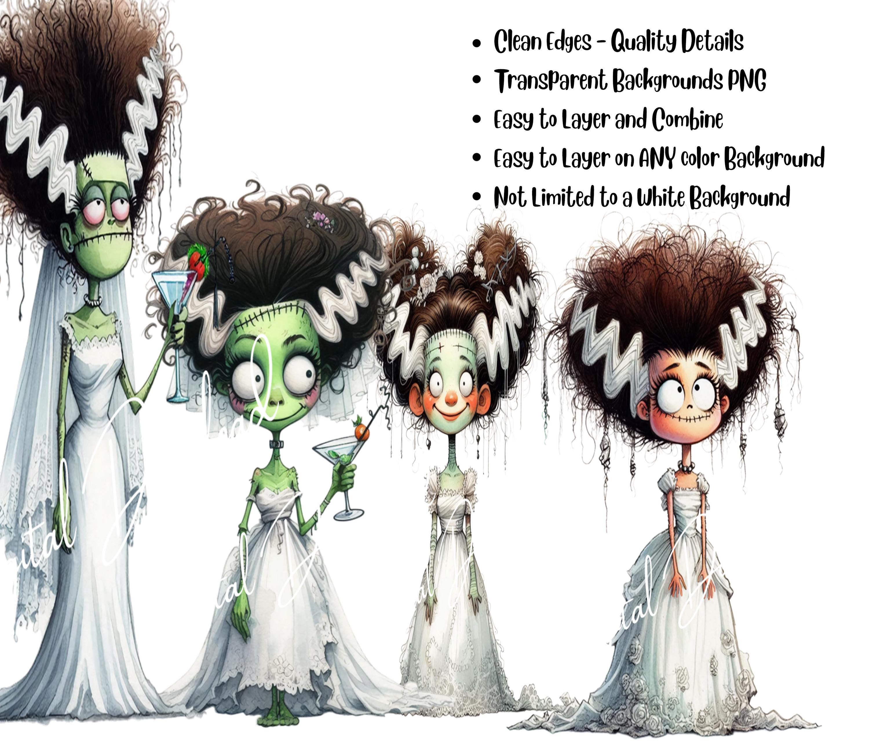 15 Halloween Bride of Frankenstein Clip Art PNG Transparent Background ...