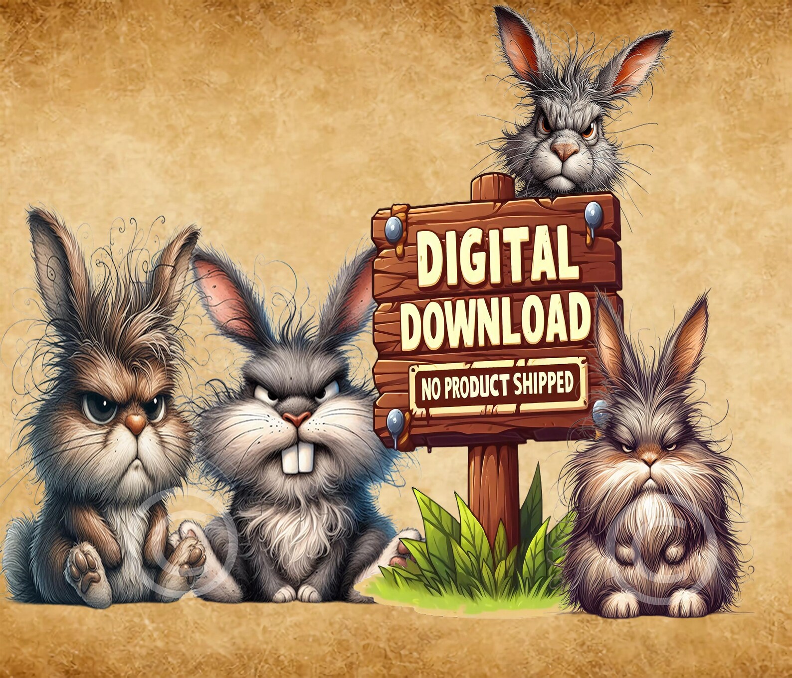 Watercolor Grumpy Bunny Clipart, PNG Digital Download - Etsy