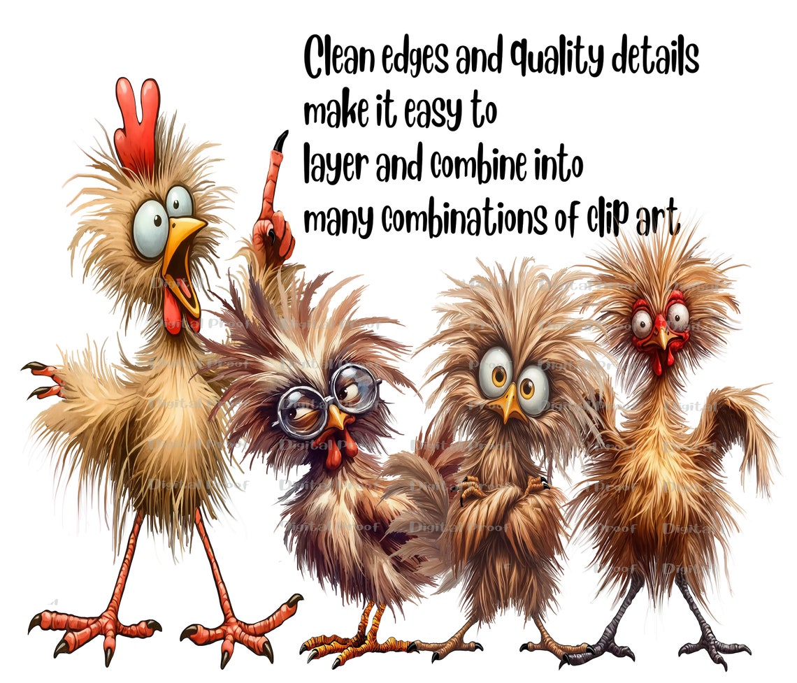 Funny Sassy Chickens PNG Clip Art: 22 Transparent Background Digital ...