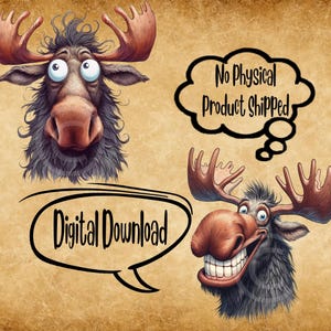 12 Transparent Background Funny Moose Portraits Clip Art, PNG 300 Dpi ...