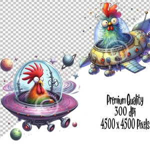 20 Funny Space Chicken Clip Art, Watercolor PNG (digital Download) - Etsy