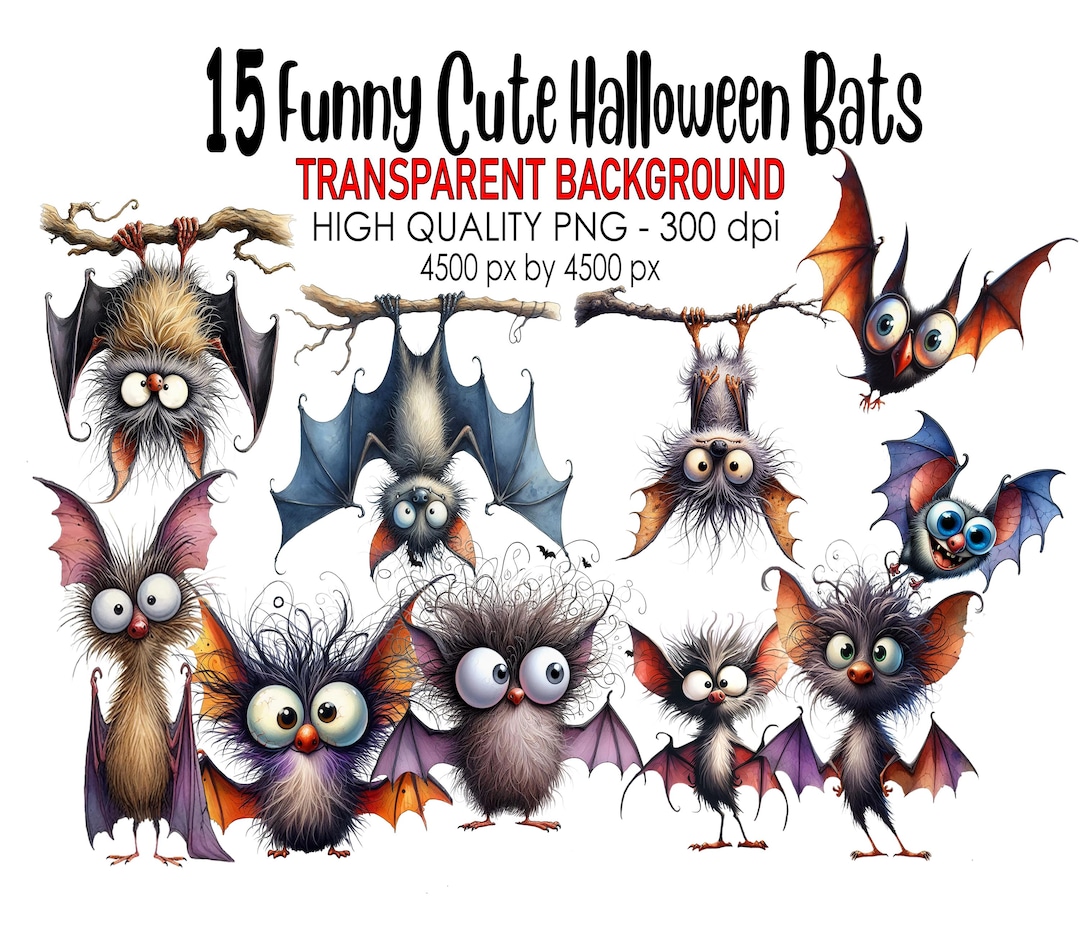 15 Transparent Background Funny Cute Halloween Bats Clip Art PNG 300 ...