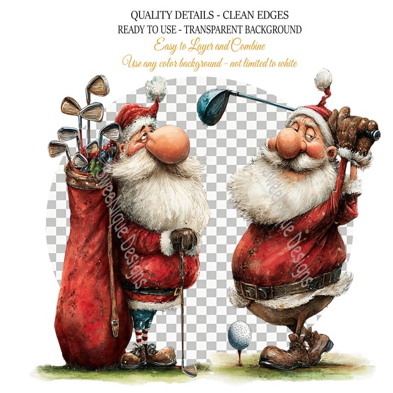Funny Golfing Santa PNG Clipart: 12 Christmas Graphics, Transparent ...