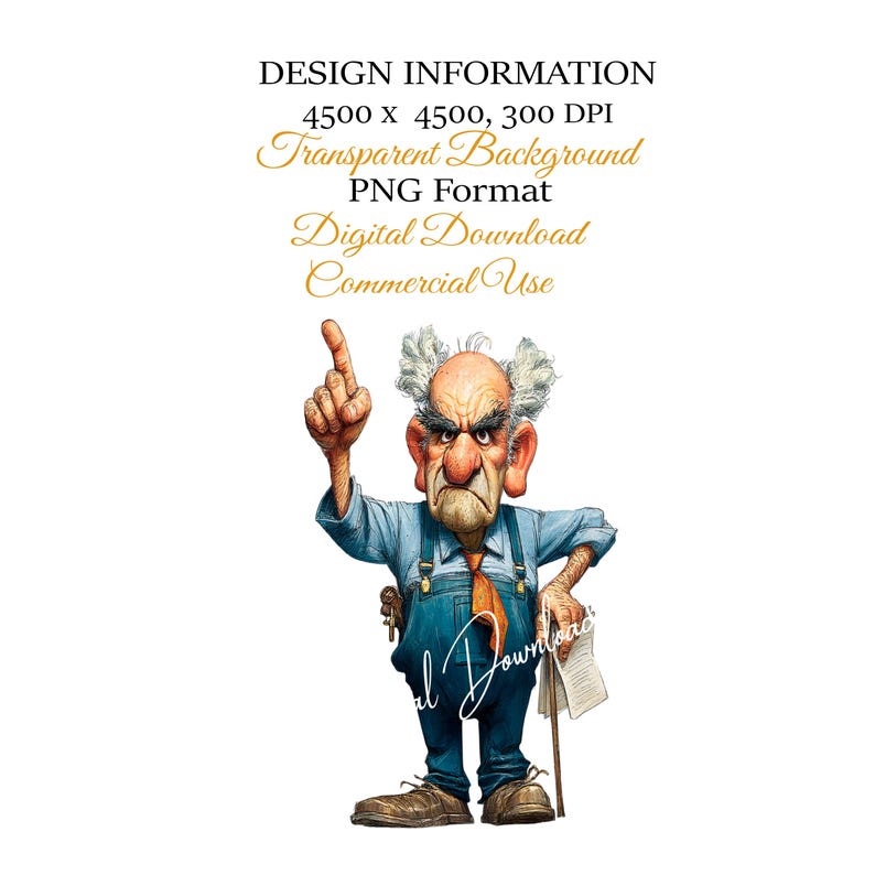 Grumpy Pointing Grandpa Clipart, Funny Old Man Directional Aid, PNG ...