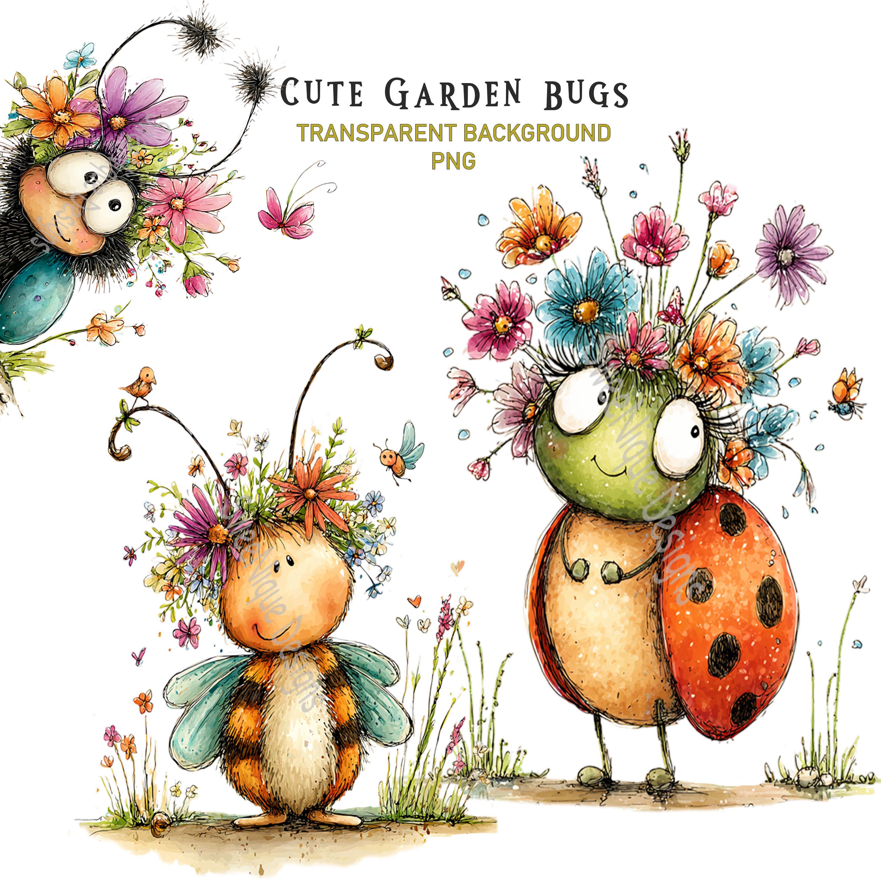 Whimsical Garden Bugs PNG Clipart: 18 Flower Insect Graphics ...