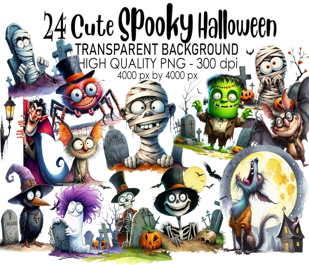 24 Transparent Background Cute Spooky Halloween Clip Art PNG 300 Dpi ...
