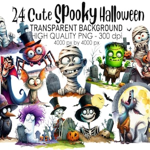 24 Transparent Background Cute Spooky Halloween Clip Art PNG 300 Dpi ...