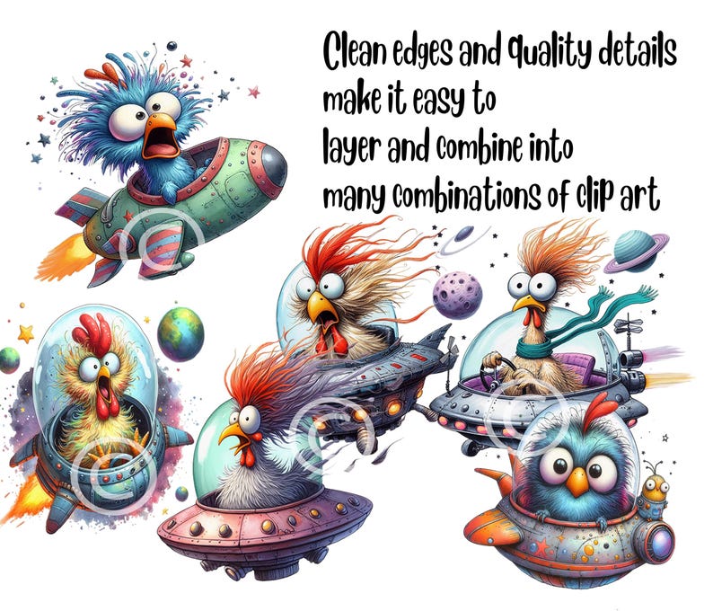 20 Funny Space Chicken Clip Art, Watercolor PNG (digital Download) - Etsy