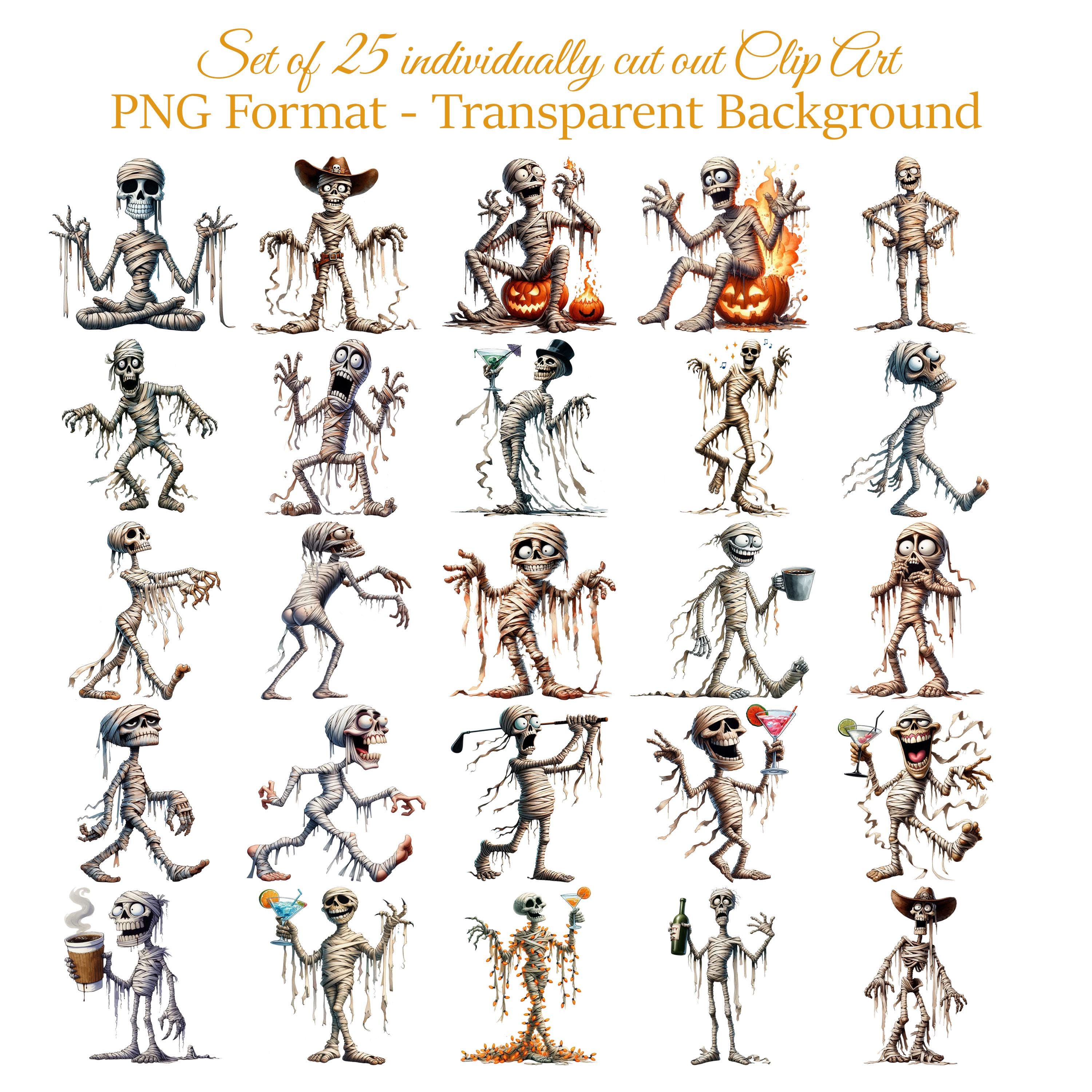 Funny Halloween Clipart: Cute Spooky Mummy Graphics (25 Transparent ...