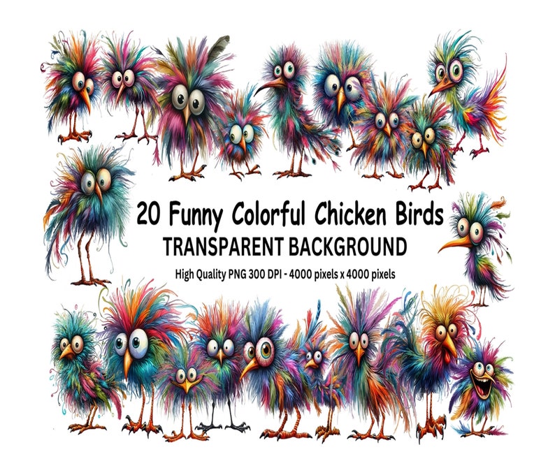 20 Transparent Background Funny Colorful Chicken Birds Clip Art, PNG ...